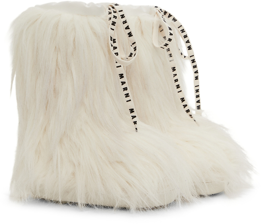 Marni Kids White Furry High Boots Marni