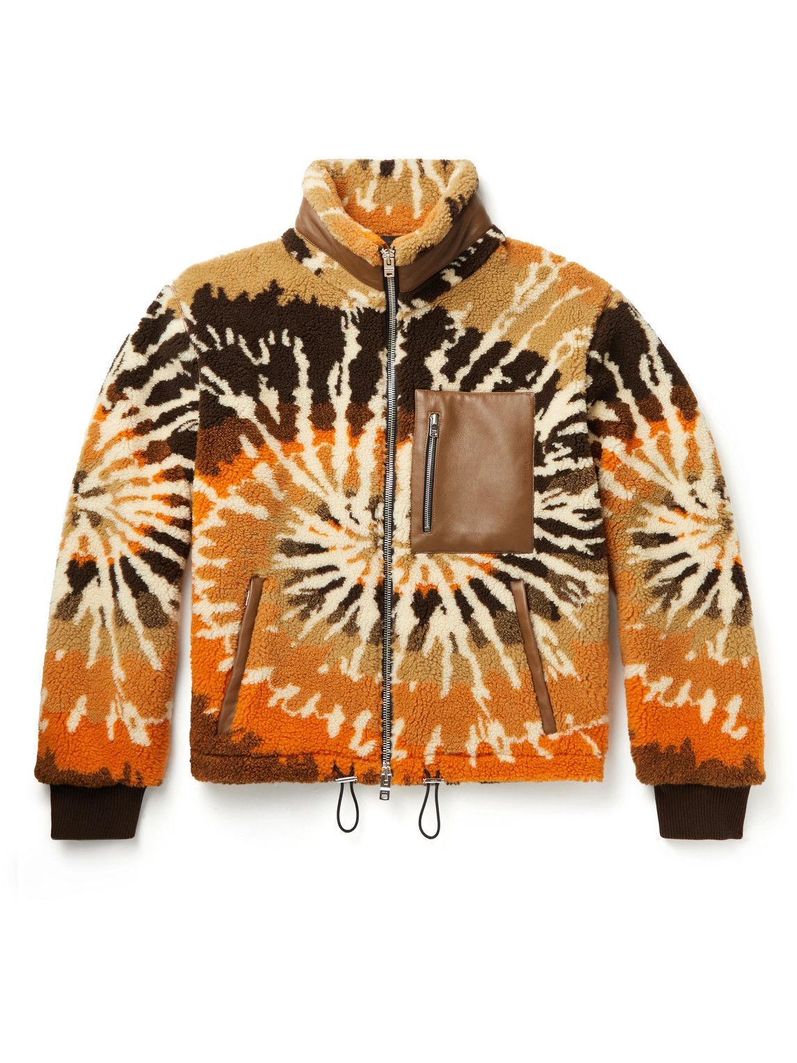 AMIRI - Leather-Trimmed Tie-Dyed Fleece Jacket - Orange Amiri