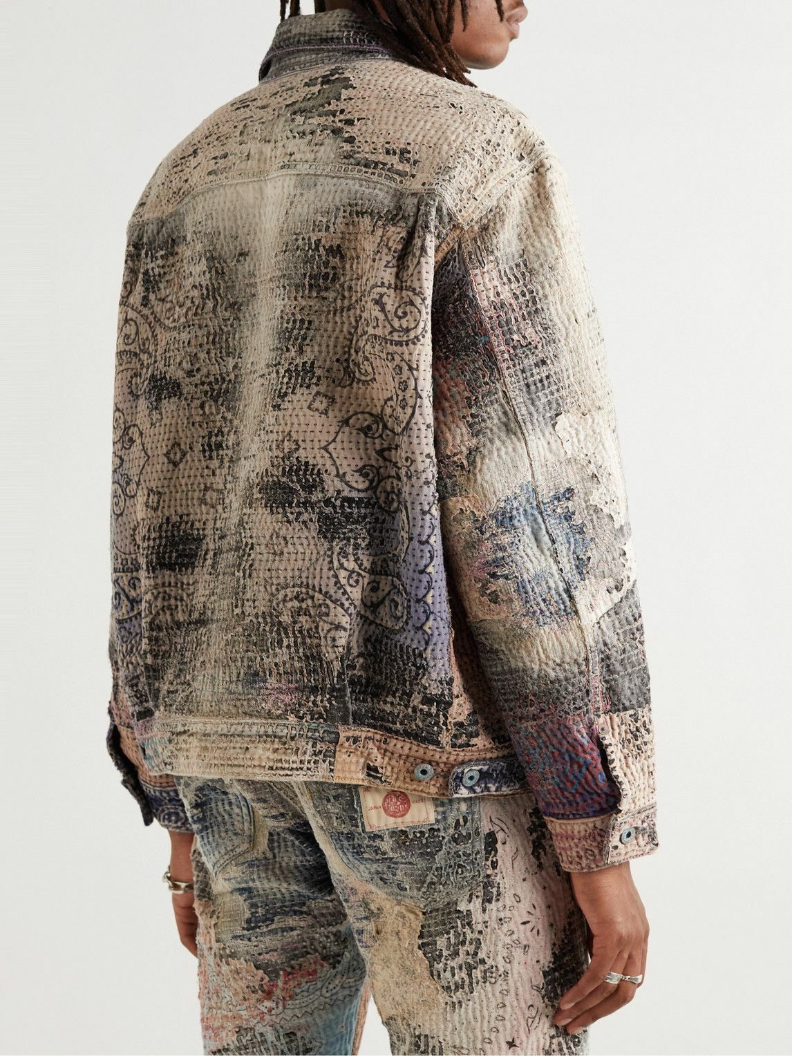 PROLETA-RE-ART - Uroboros Distressed Embroidered Bandana-Print Denim ...