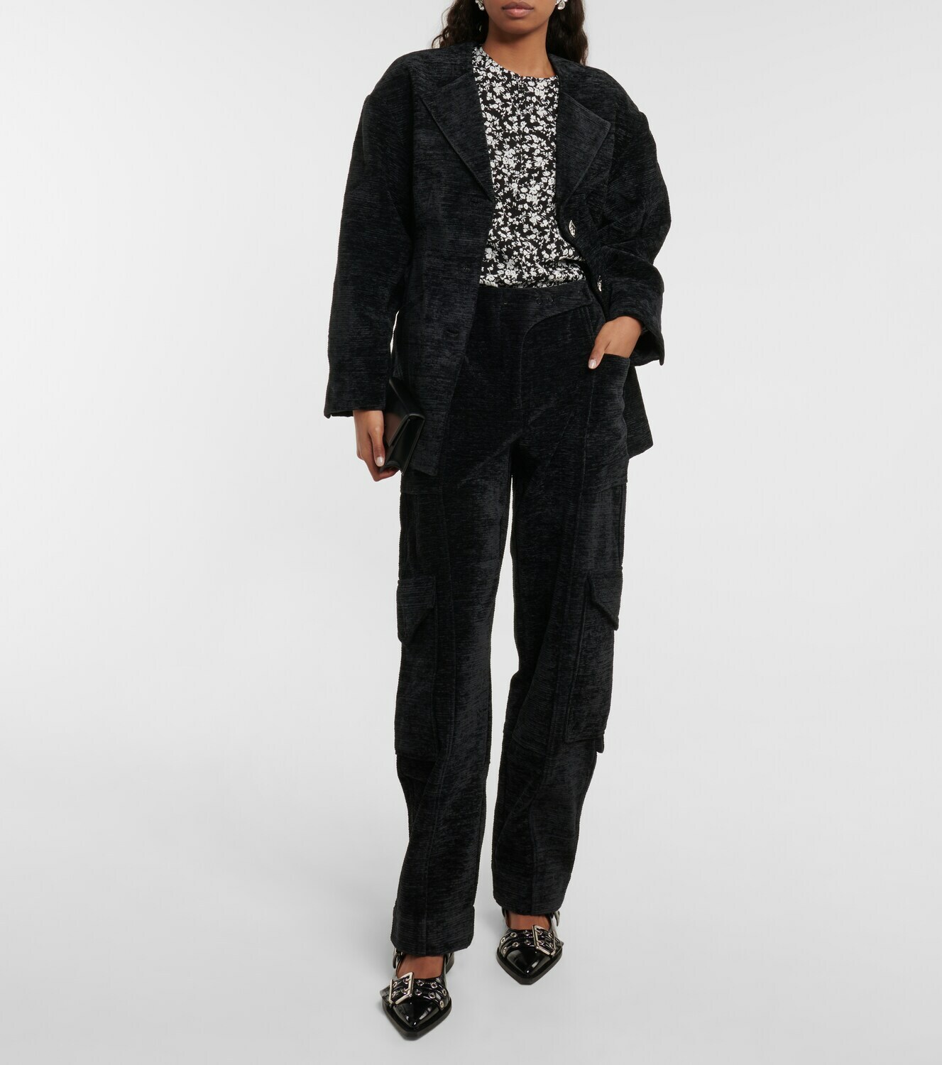 Ganni - High-rise wide-leg chenille pants GANNI