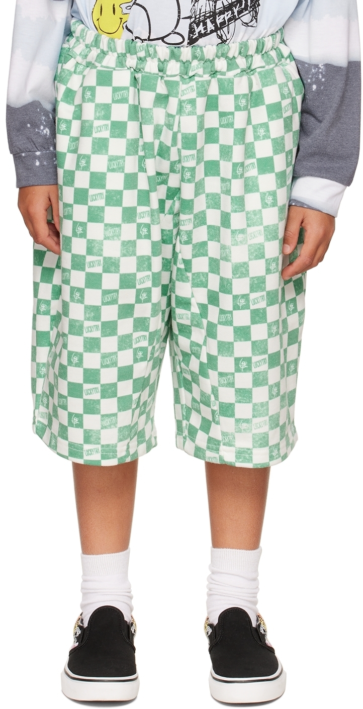 Luckytry Kids Green Check Balloon Shorts Luckytry