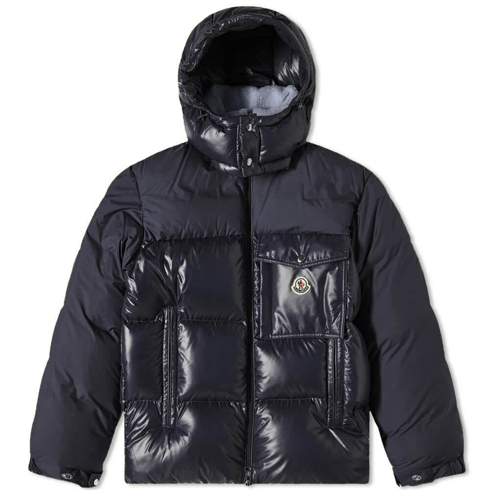 Moncler Men's Bayuda Shearling Collar Down Jacket in Navy Moncler