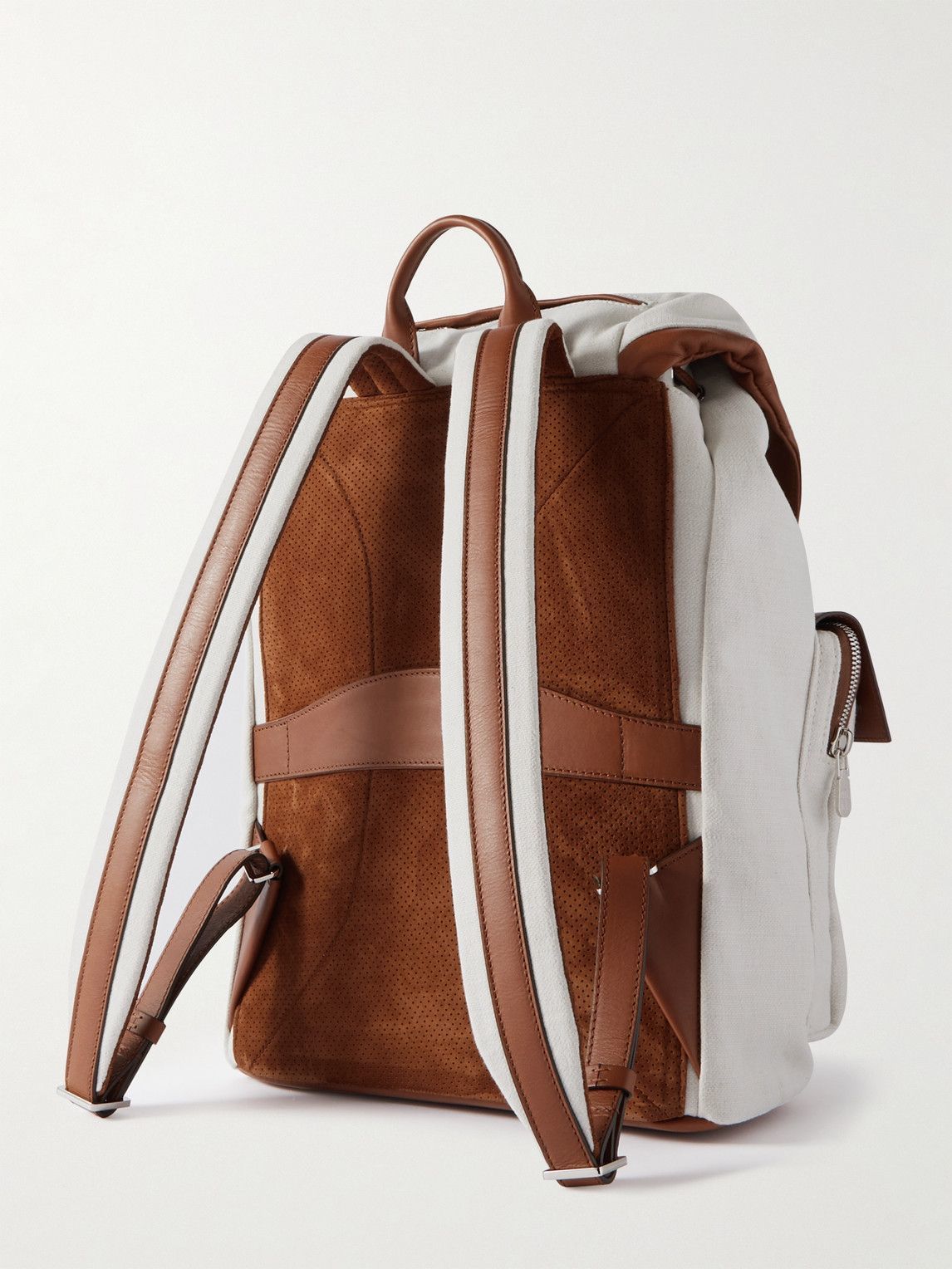 Brunello Cucinelli - Leather-Trimmed Canvas Backpack Brunello Cucinelli
