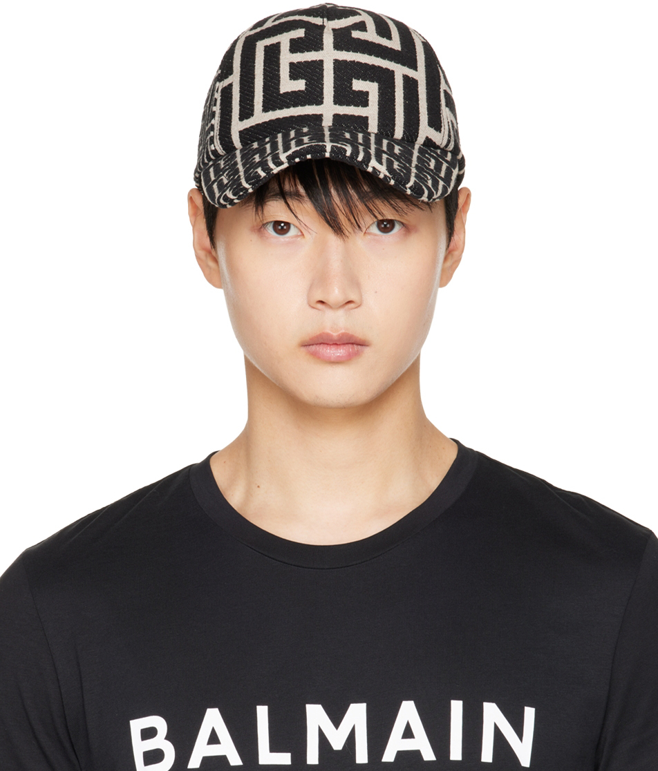 Balmain Off-White & Black Monogram Cap Balmain