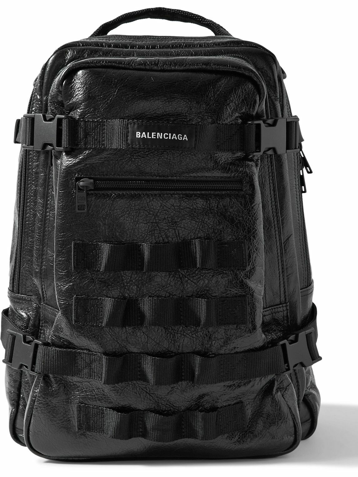Balenciaga - Army Space Webbing-Trimmed Crinkled-Leather Backpack ...