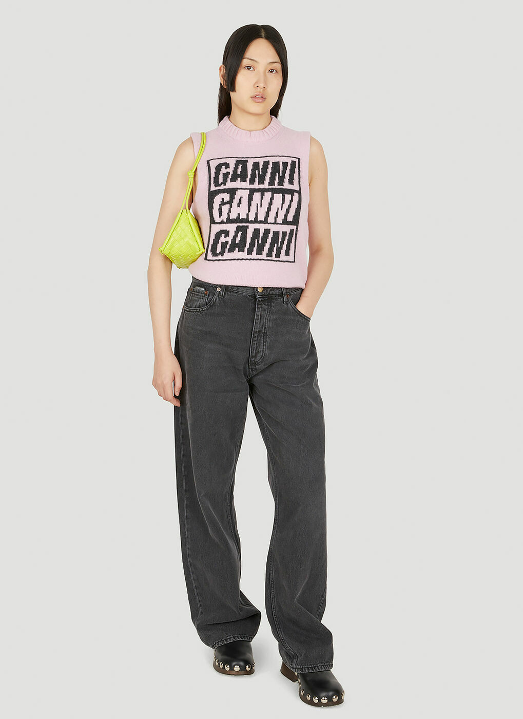 Logo Jacquard Sleeveless Sweater in Pink GANNI Logo Jacquard Sleeveless Sweater in Pink GANNI