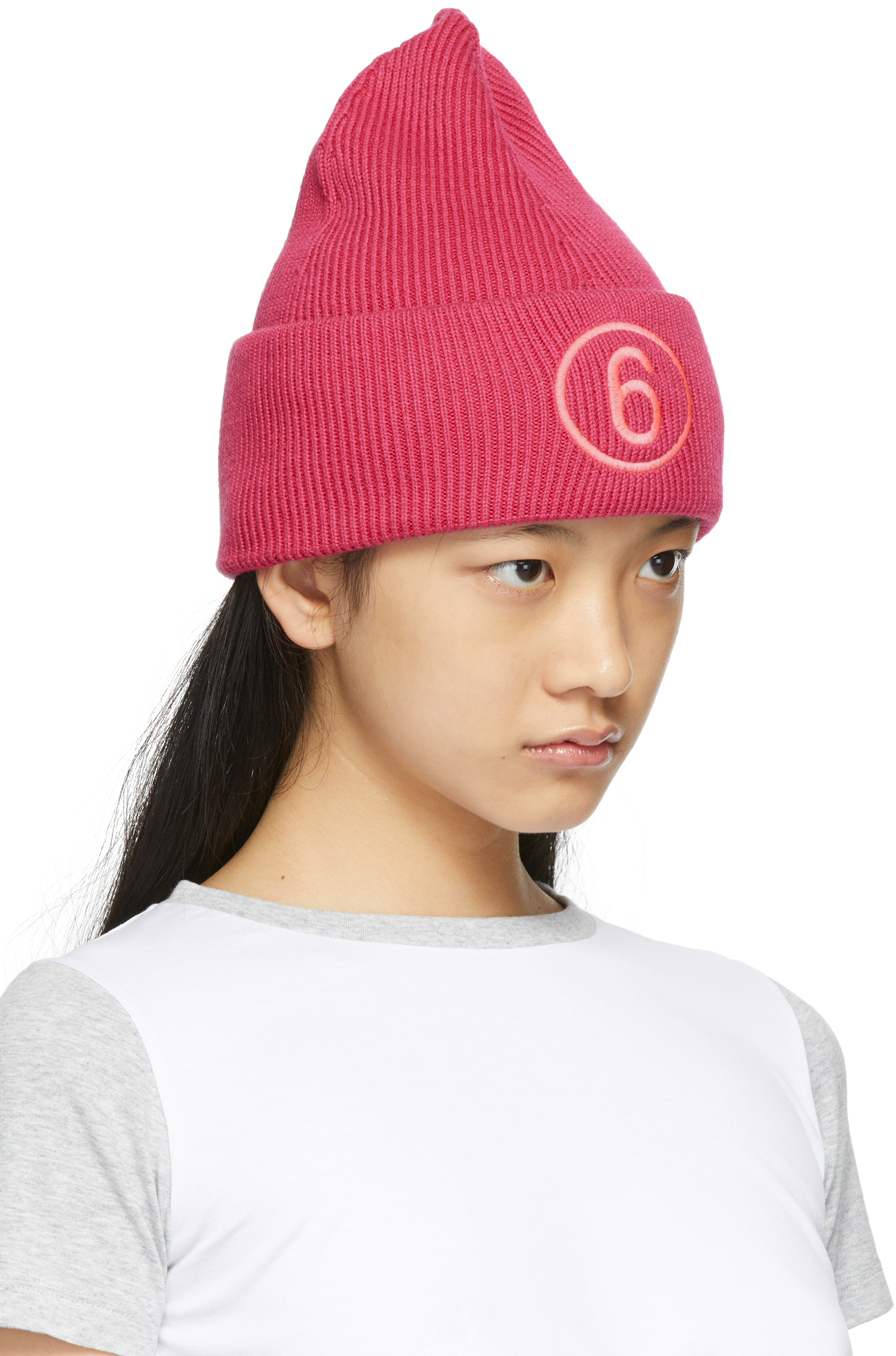 MM6 Maison Margiela Pink '6' Logo Beanie MM6 Maison Margiela
