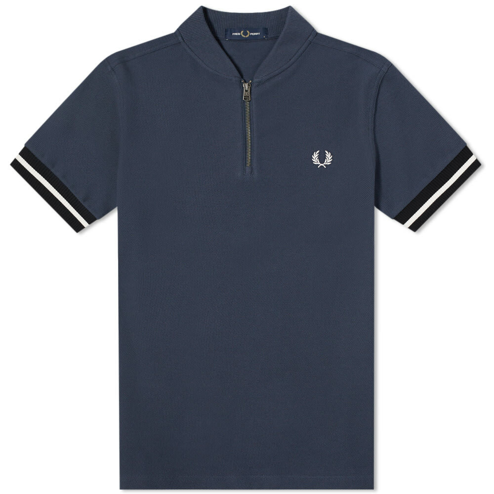 Fred Perry Men's Zip Neck Polo Shirt in Dark Airforce Fred Perry