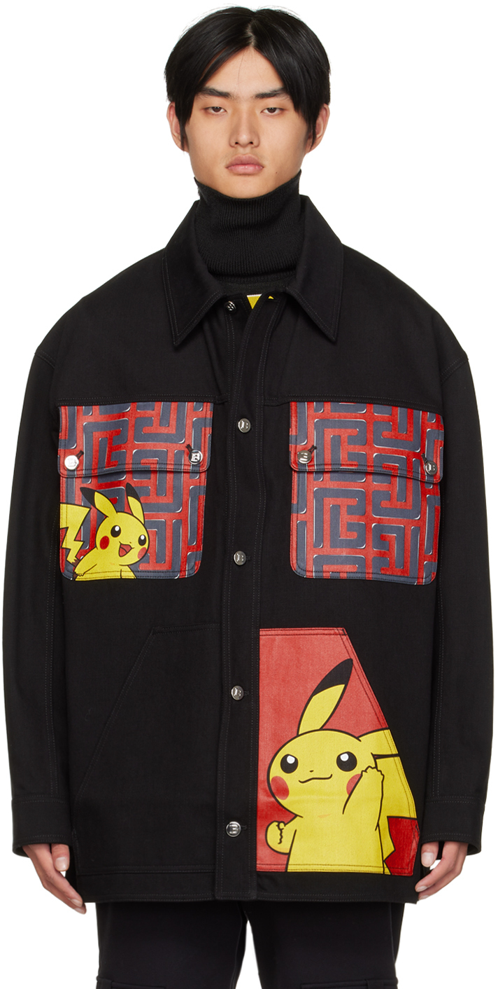 Balmain Black Pokémon Edition Printed Denim Jacket Balmain