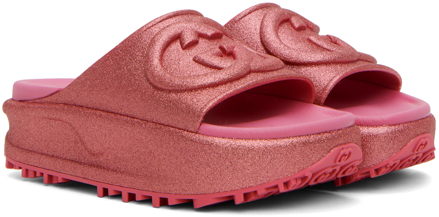 Gucci Pink Glitter Interlocking G Slides Gucci