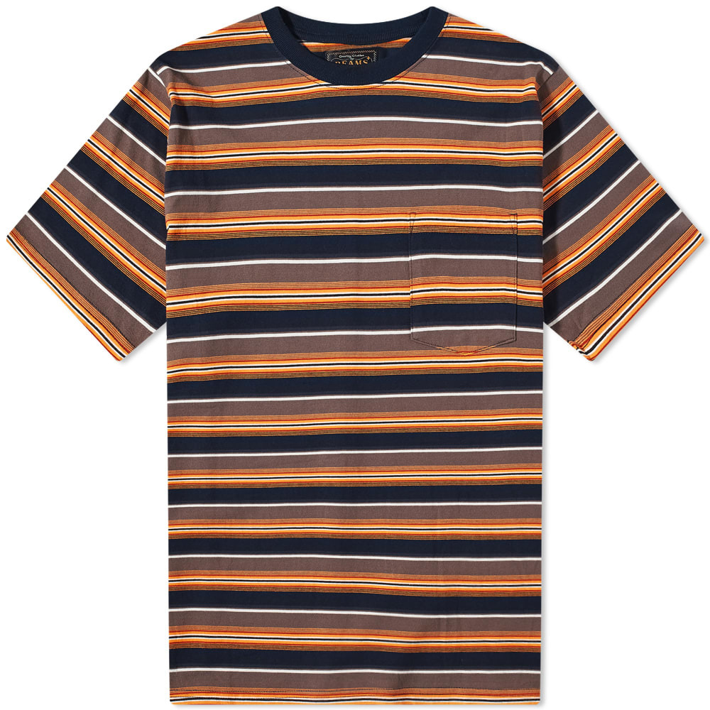Beams Plus Men's Multi Stripe Pocket T-Shirt in Orange Beams Plus