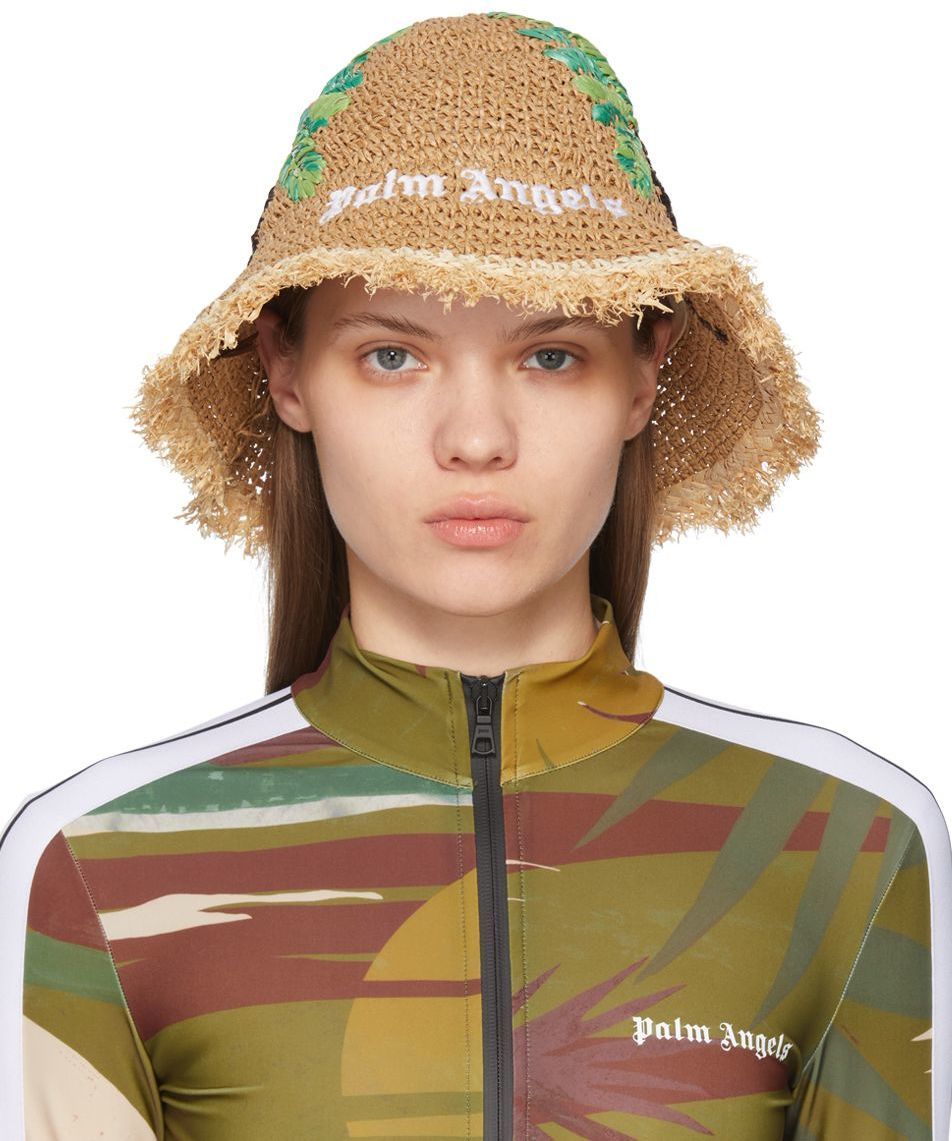 Palm Angels Beige Raffia Palms Bucket Hat Palm Angels