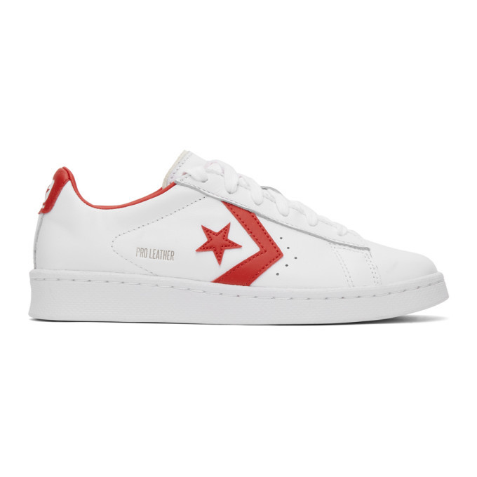 Converse White and Red Leather Pro OG Sneakers Converse
