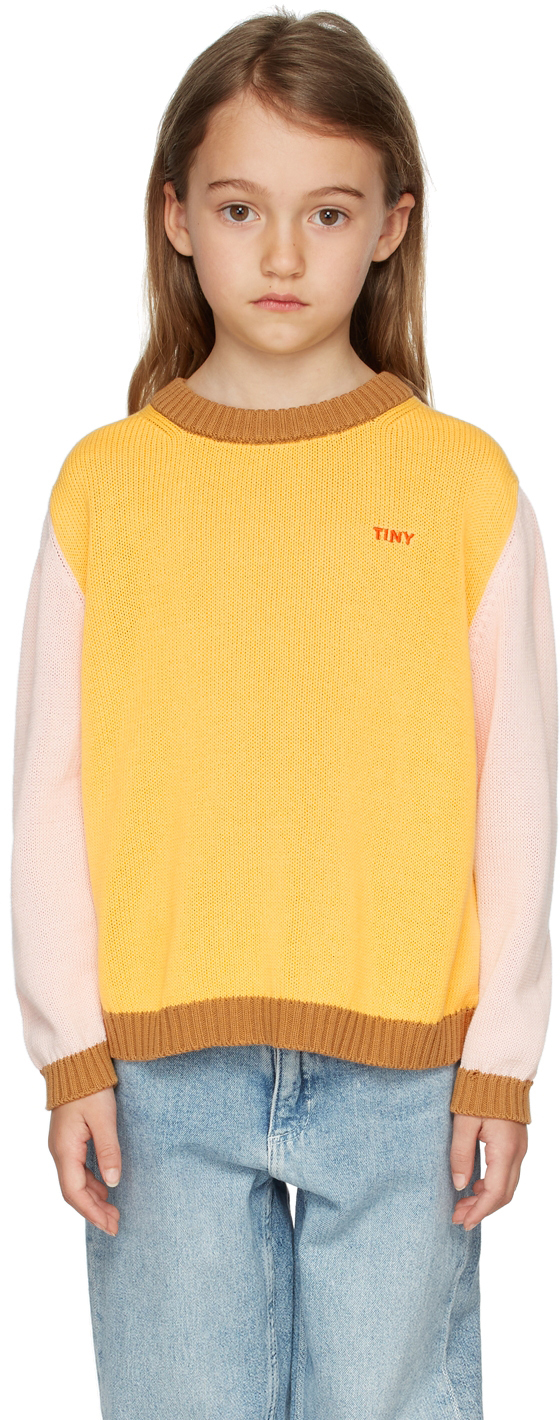 TINYCOTTONS Kids Yellow & Pink Color Block Sweater