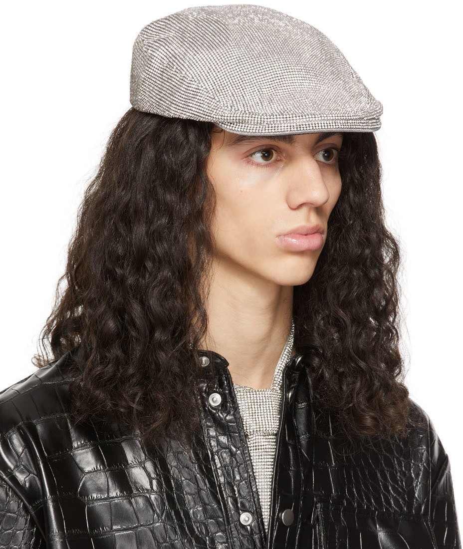 KARA Silver Crystal Mesh Flat Cap Kara