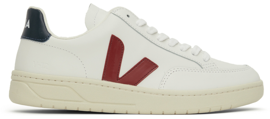 Veja White & Red Leather V-12 Sneakers VEJA