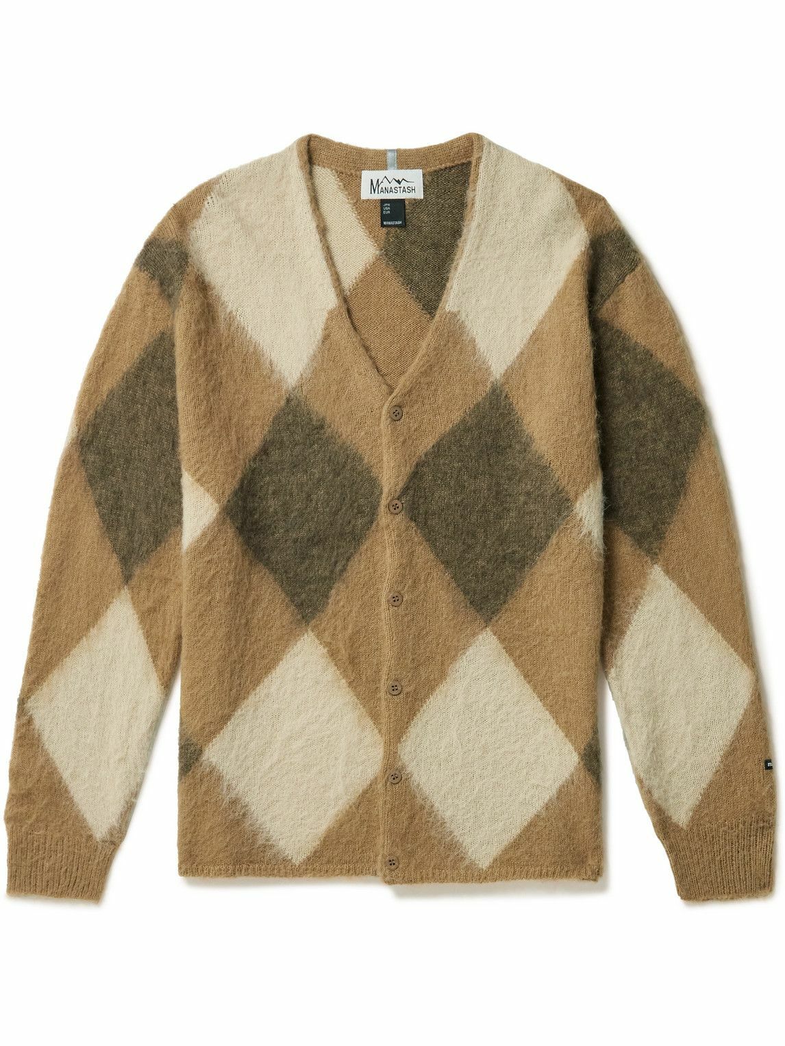 MANASTASH - Aberdeen Kurtigan Argyle Brushed-Knit Cardigan - Neutrals ...