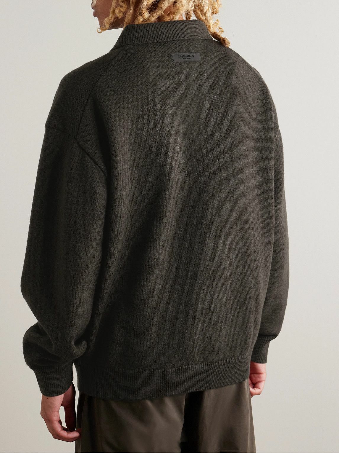 FEAR OF GOD ESSENTIALS - Oversized Knitted Polo Sweater - Black Fear Of ...