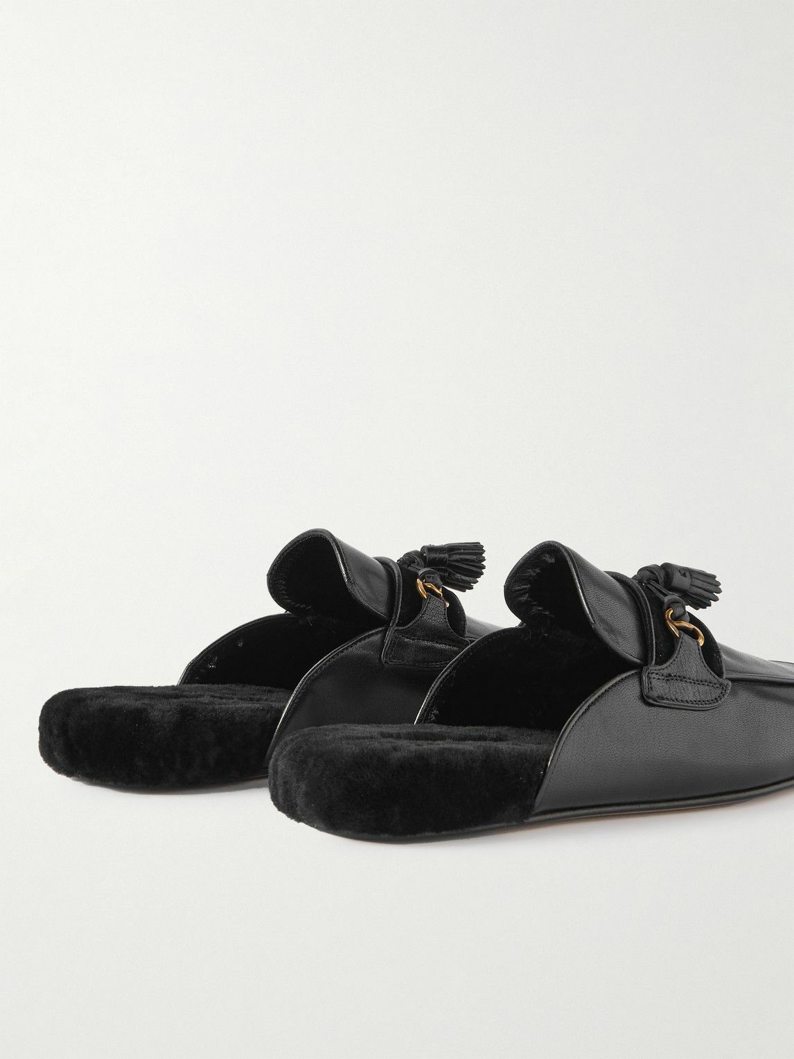 TOM FORD - Stephan Shearling-Lined Leather Tasselled Slippers - Black ...