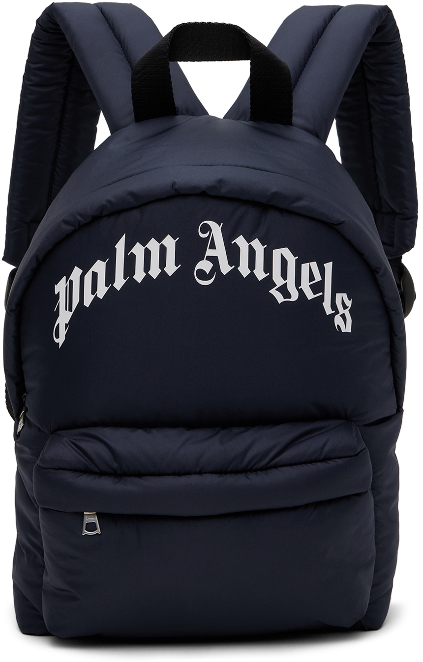 Palm Angels Kids Navy Curved Logo Backpack Palm Angels