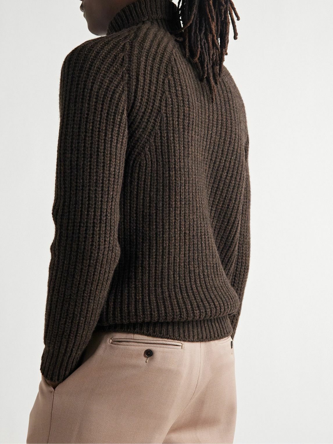 Drake's - Submariner Ribbed Wool Rollneck Sweater - Brown Drake's