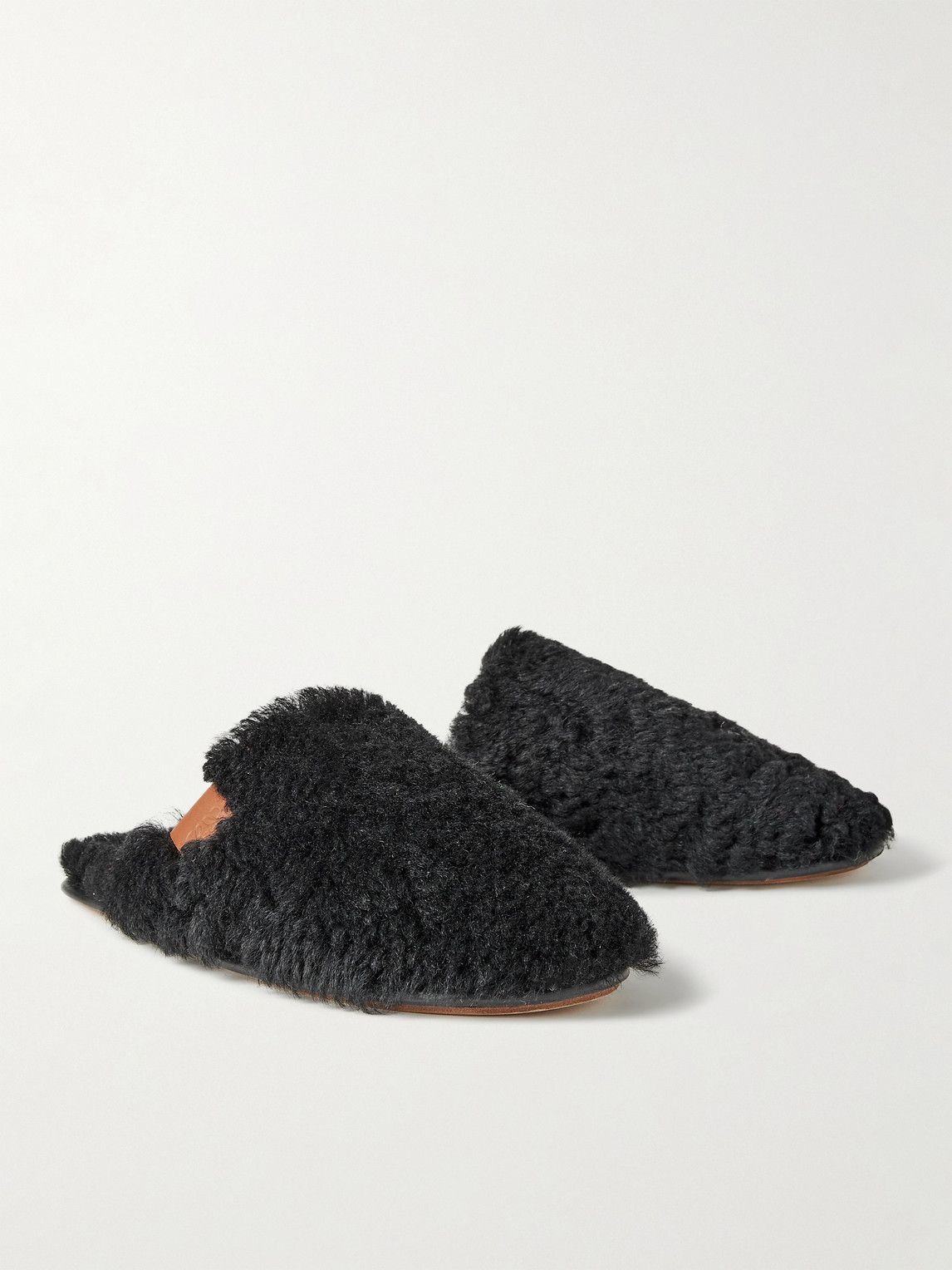 Loewe - Leather-Trimmed Shearling Slippers - Black Loewe