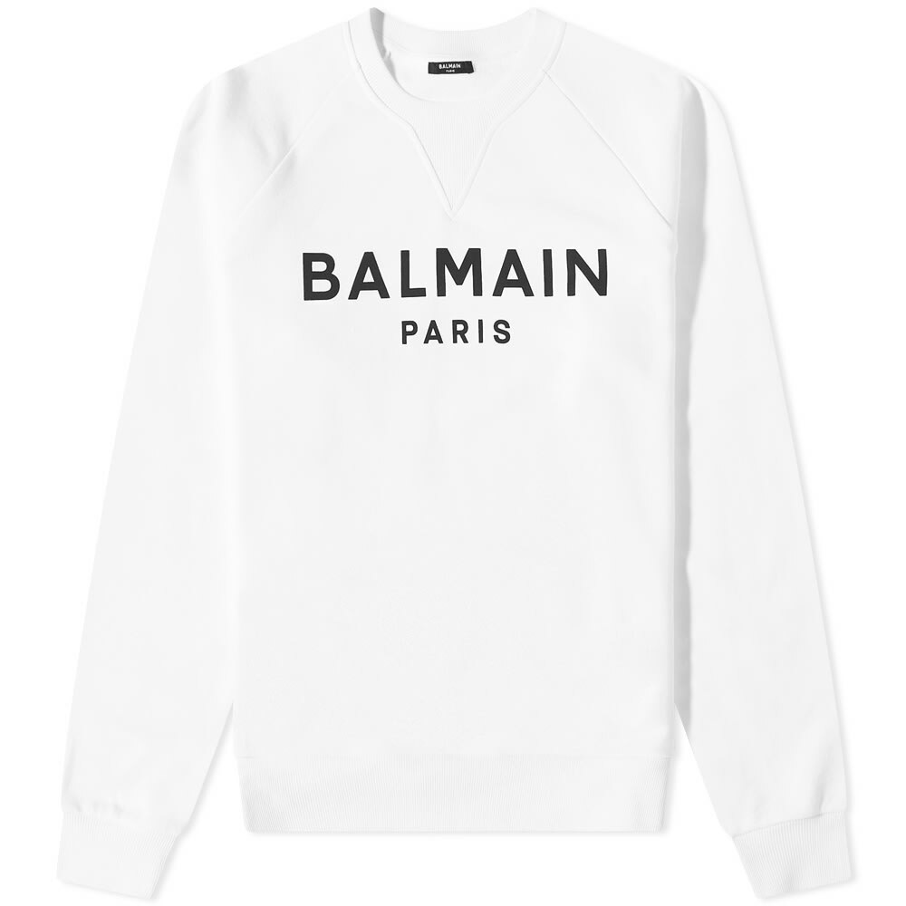 Balmain Men's Classic Paris Crew Sweat in White/Black Balmain