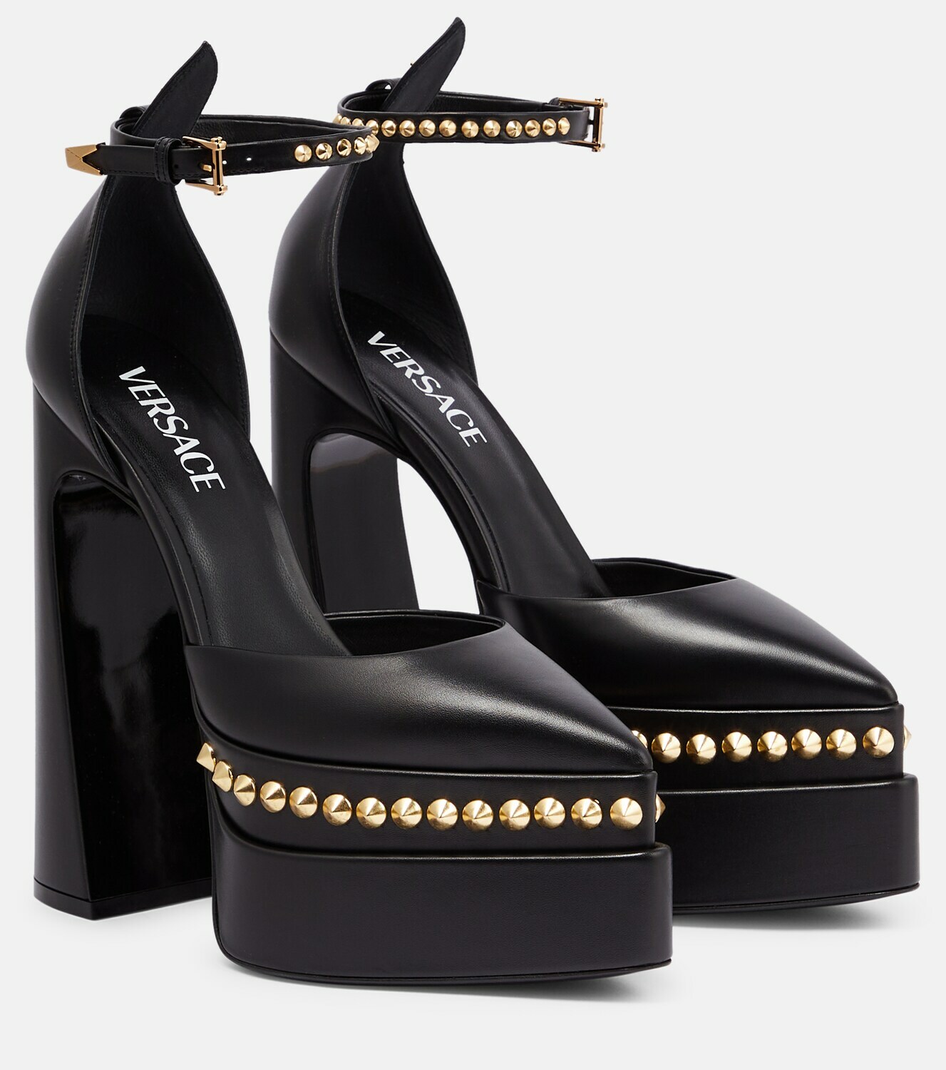 Versace - Aevitas Pointy stud leather platform pumps Versace