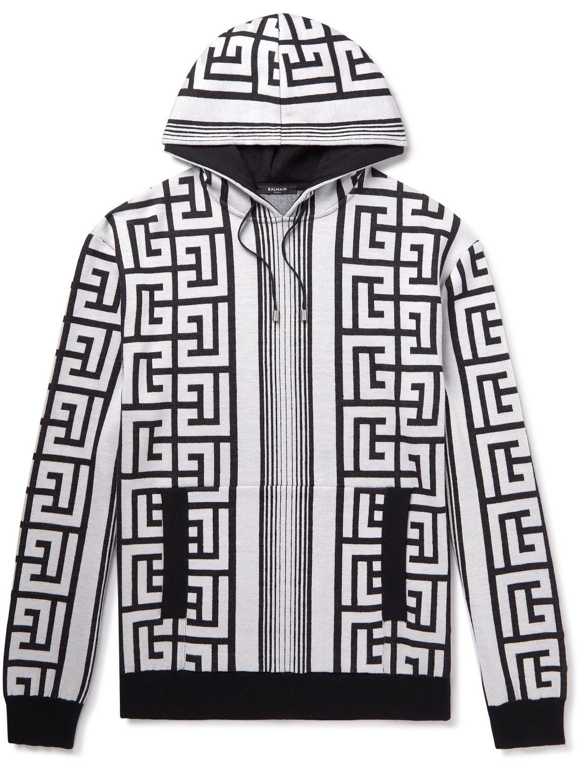Balmain - Logo-Jacquard Merino Wool-Blend Hoodie - Black Balmain