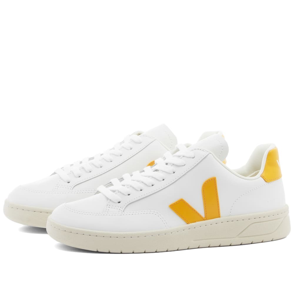 Veja Men's V-12 Leather Sneakers in Extra White/Ouro VEJA