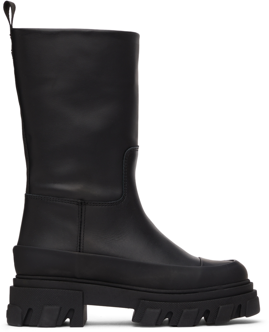 GANNI Black Leather Tubular Boots GANNI