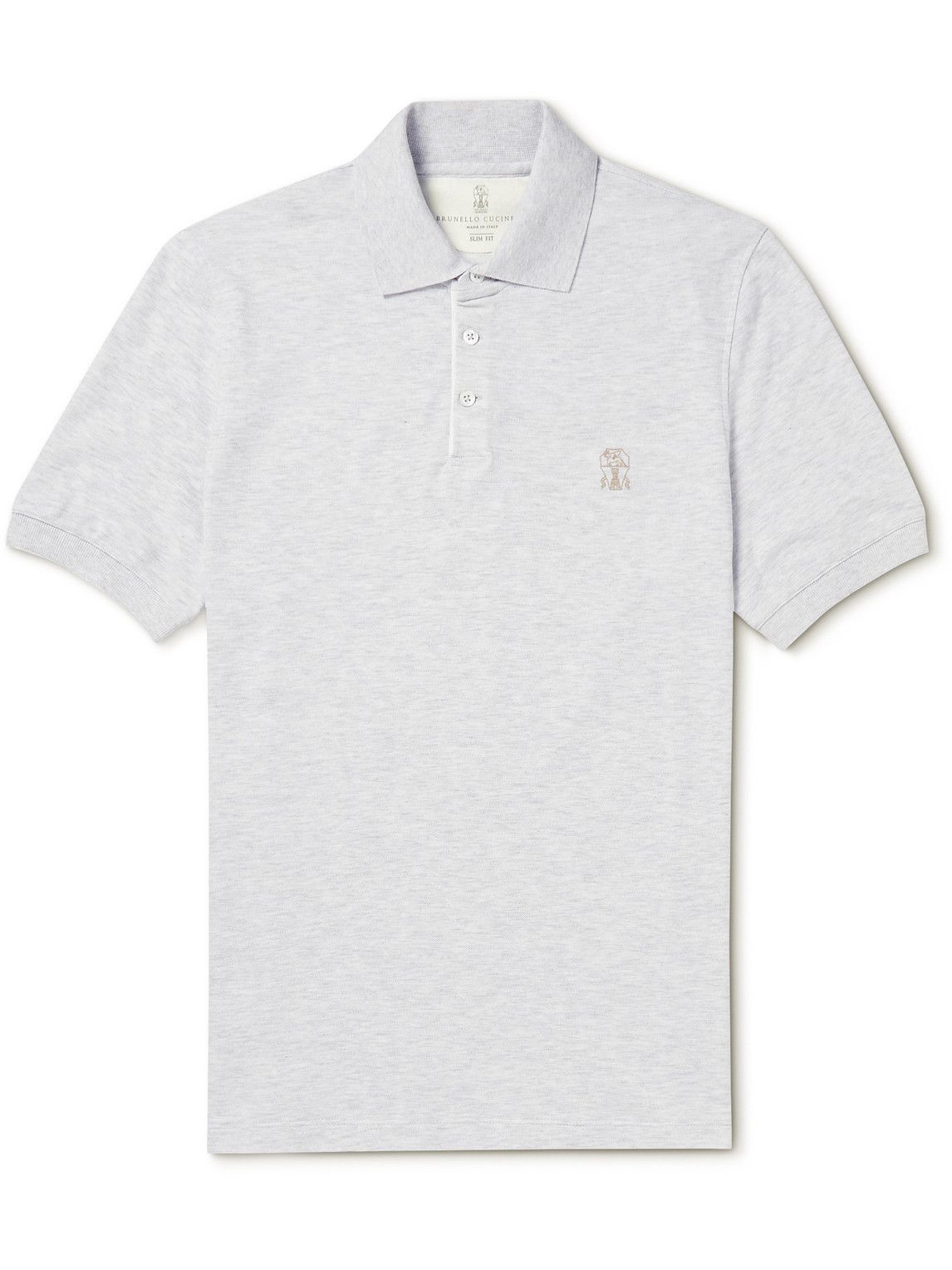Brunello Cucinelli - Logo-Print Cotton-Piqué Polo Shirt - Gray Brunello ...