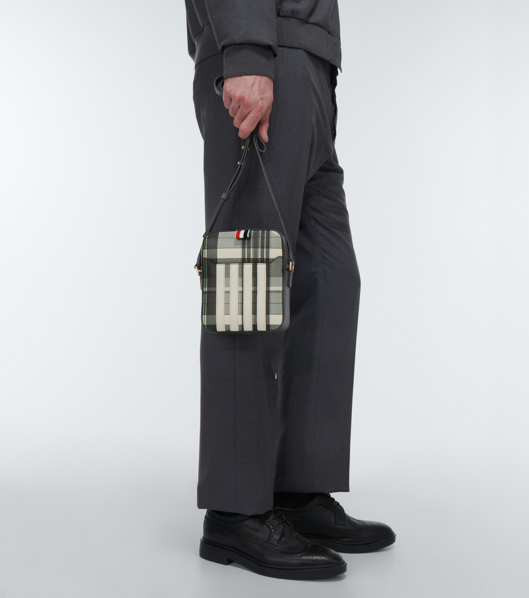 Thom Browne - 4-Bar checked leather crossbody bag Thom Browne