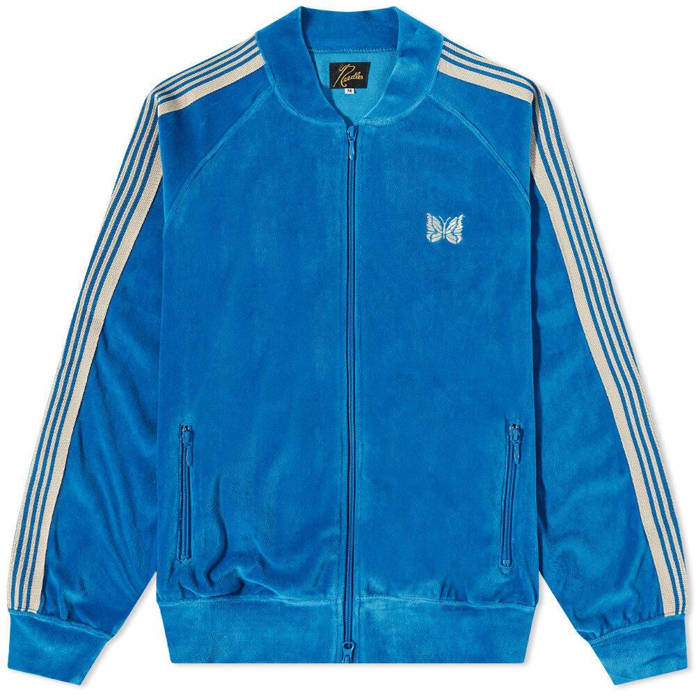 Needles Men's Velour Bomber Track Jacket in Blue Needles