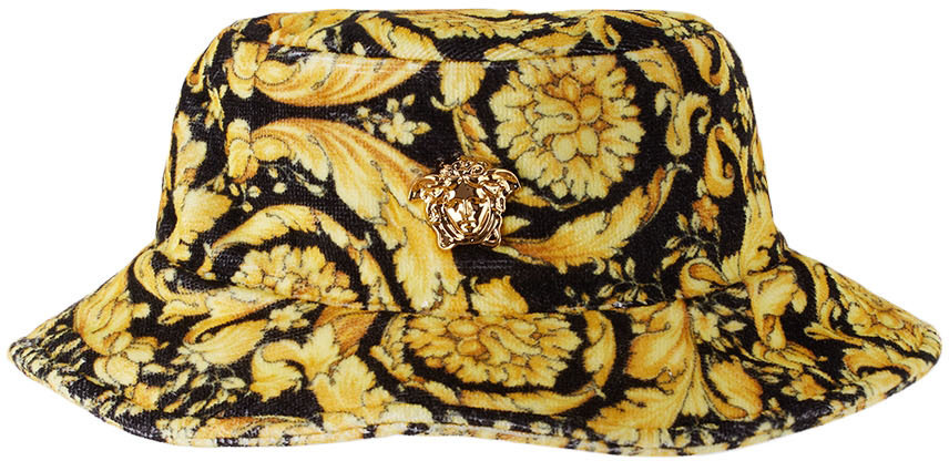 Versace Kids Black & Gold Baroque Bucket Hat Versace