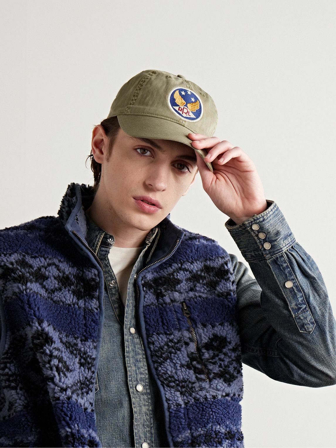 RRL - Logo-Appliquéd Herringbone Cotton-Twill Baseball Cap RRL
