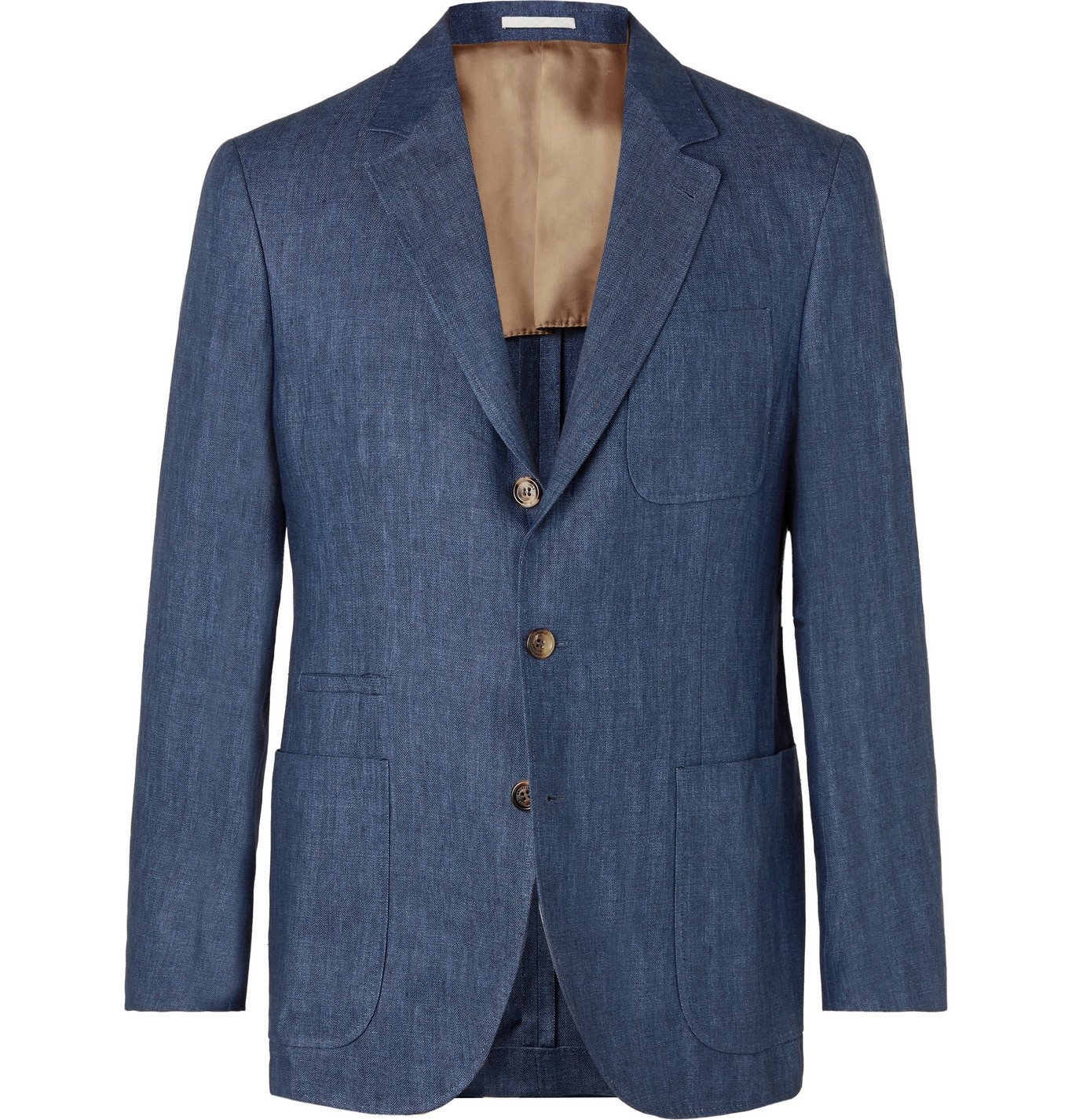 Brunello Cucinelli - Unstructured Herringbone Linen Suit Jacket - Blue ...