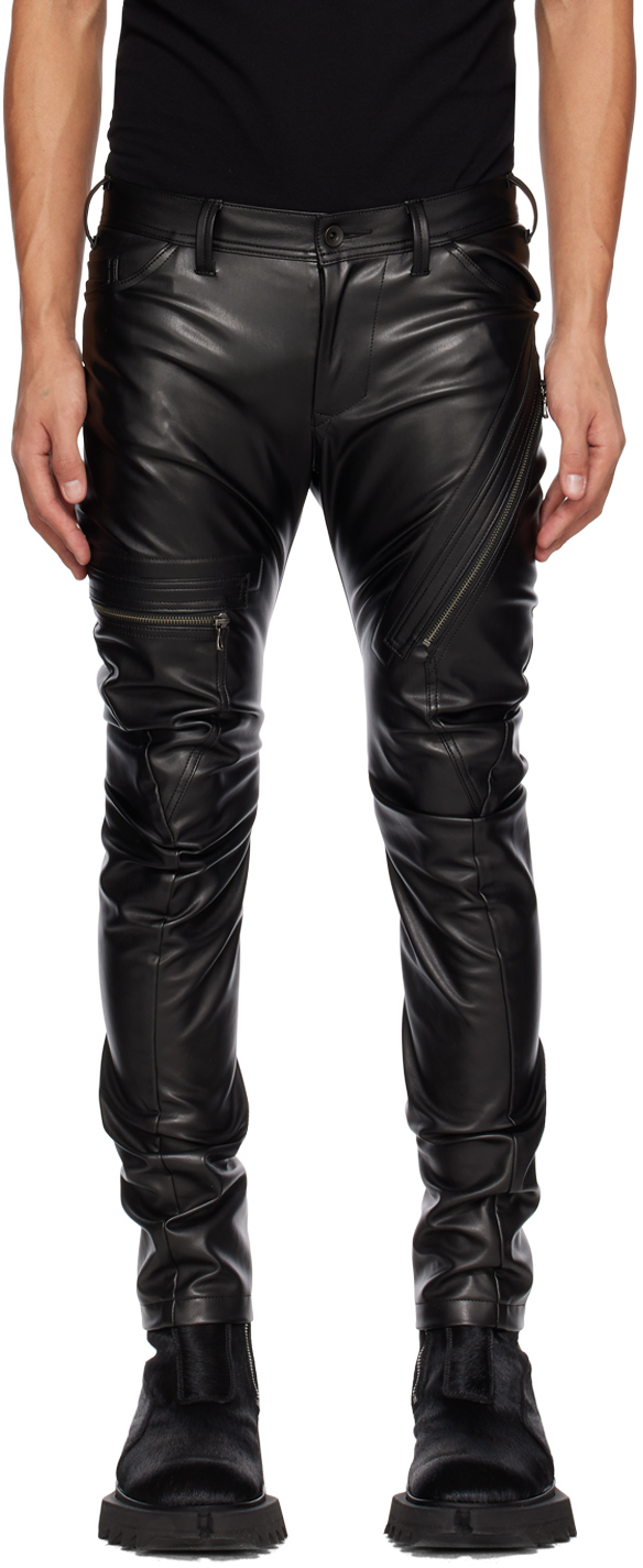 Julius Black Indirect Faux-Leather Cargo Pants Julius