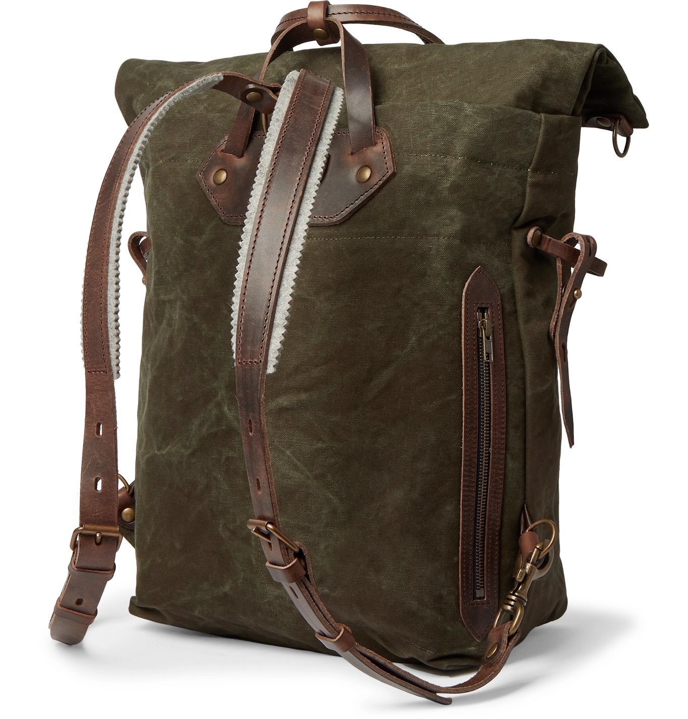 Bleu de Chauffe - Woody Leather-Trimmed Waxed Cotton-Canvas Backpack ...