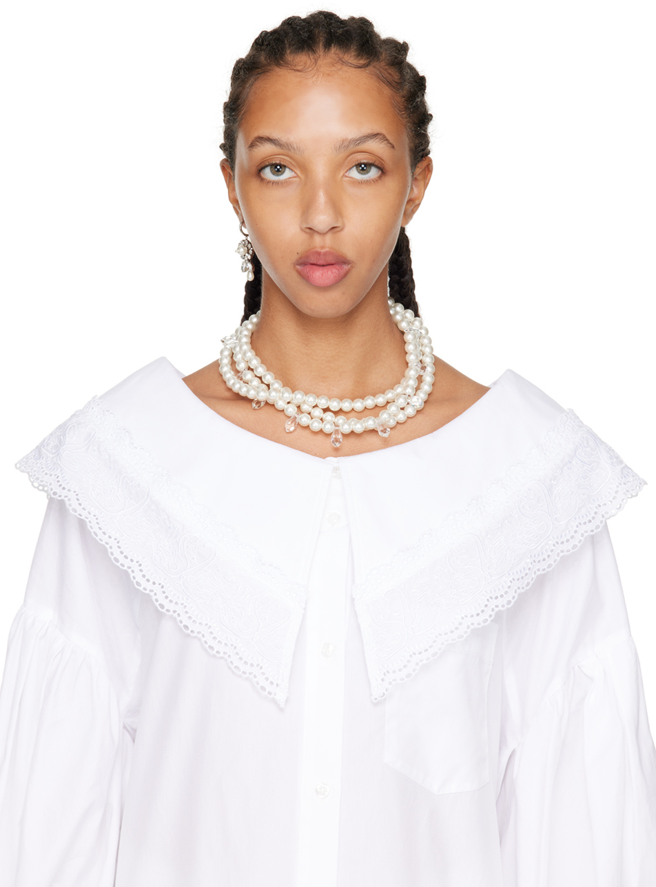 Simone Rocha White Chunky Twisted Pearl And Crystal Necklace Simone Rocha