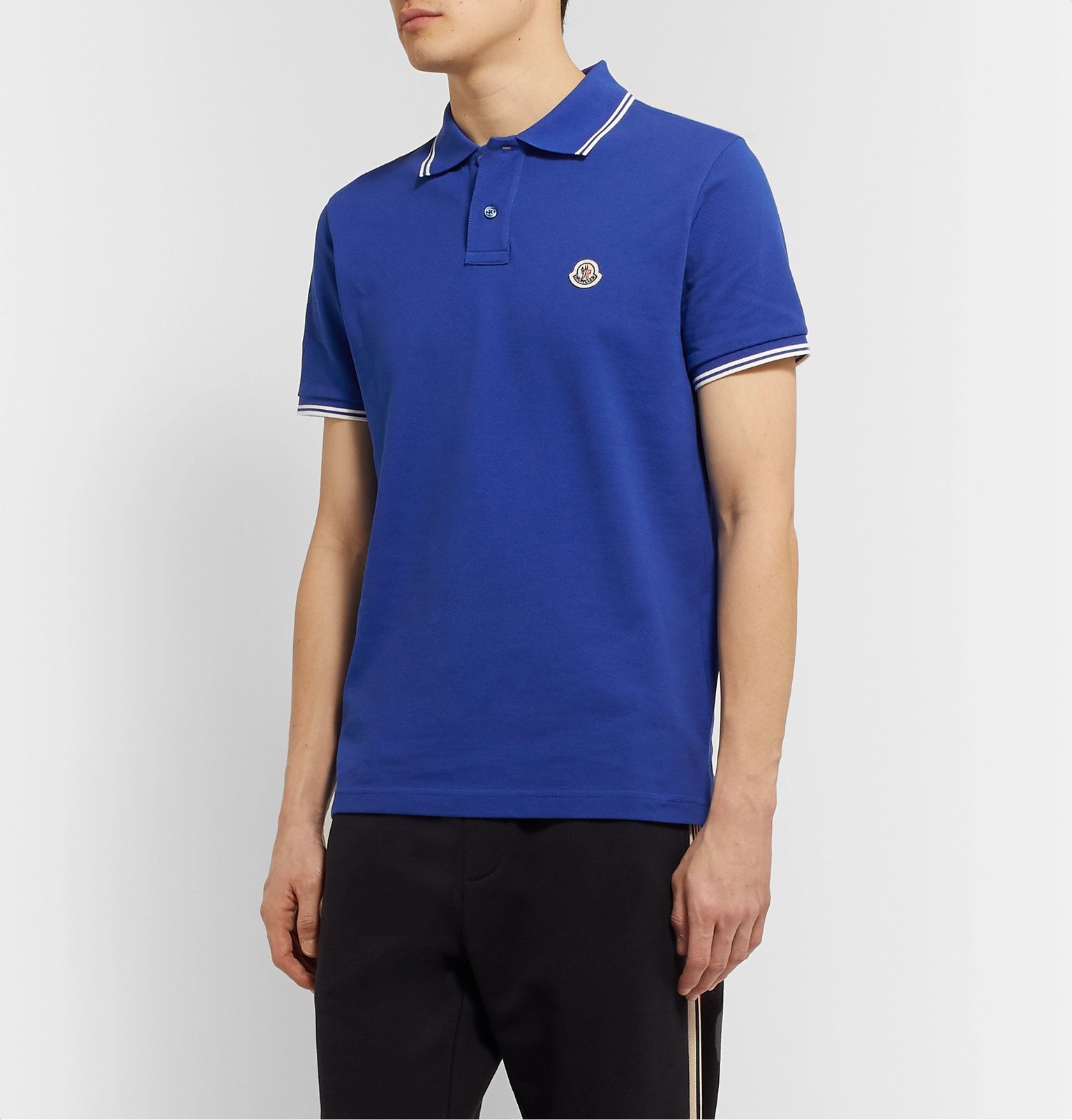 Moncler - Contrast-Tipped Cotton-Piqué Polo Shirt - Blue Moncler