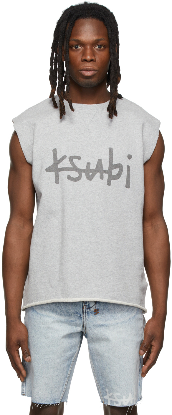 Ksubi Grey Fleece Cut-Off Tank Top Ksubi