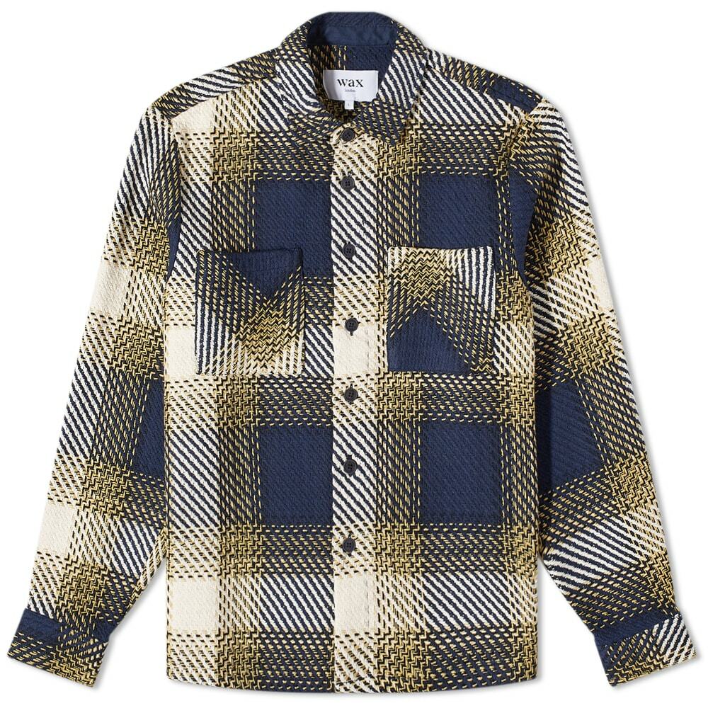 Wax London Men's Whiting Overshirt Ombre Check in Navy/Khaki Wax London