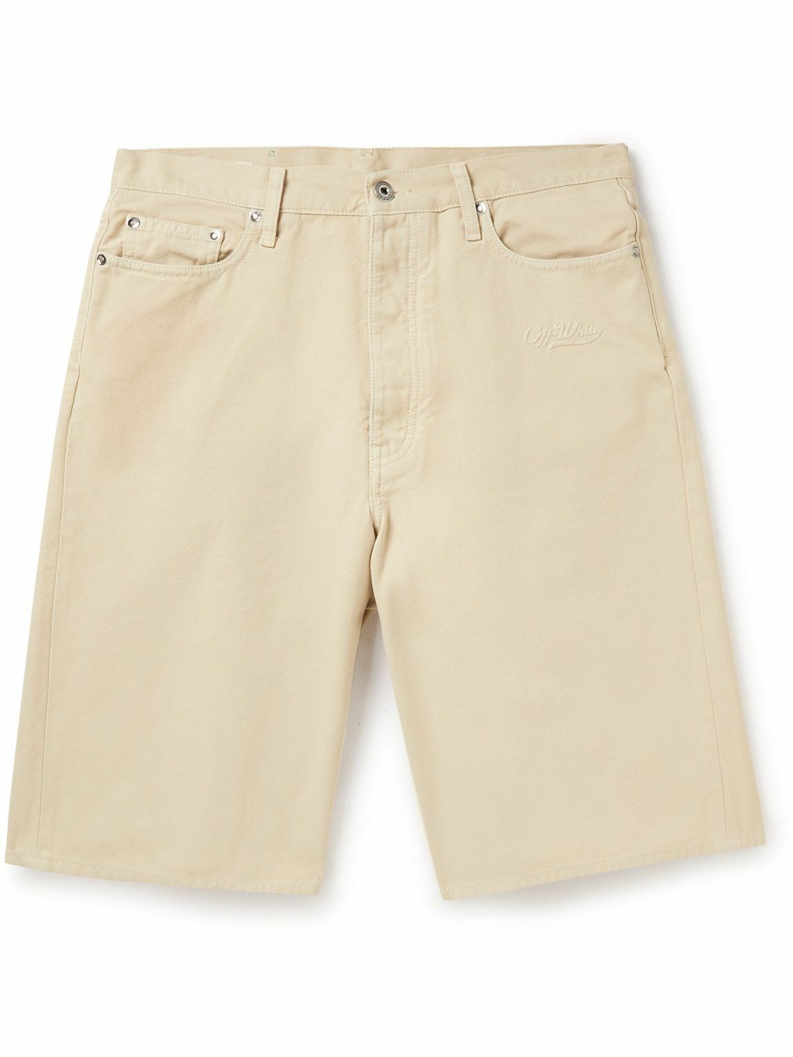 Off-White - Wave Off Straight-Leg Cotton-Canvas Shorts - Neutrals Off-White