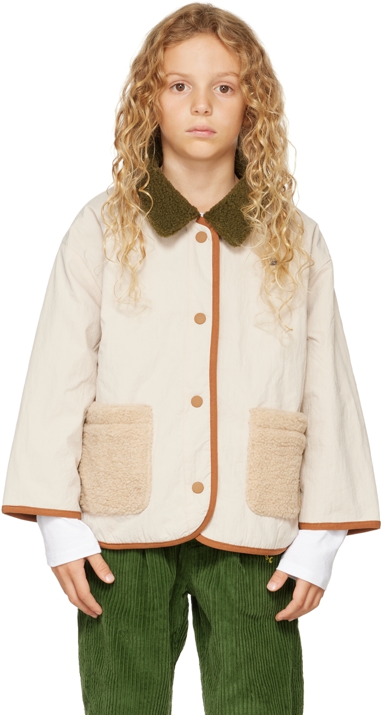 Bobo Choses Kids Reversible Beige & Khaki Embroidery Jacket Bobo Choses