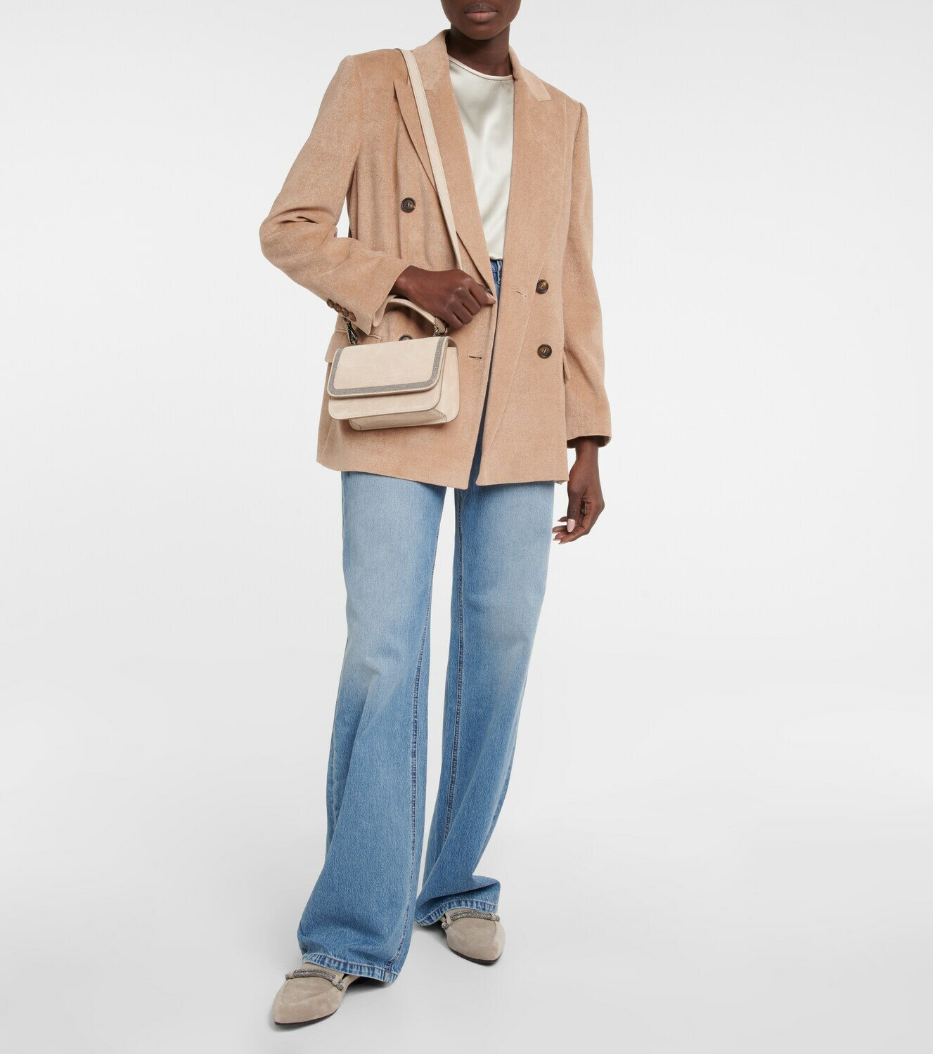 Brunello Cucinelli - Embellished suede shoulder bag Brunello Cucinelli