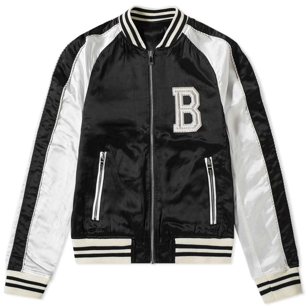 Balmain Logo Embroidered Varsity Jacket White & Black Balmain