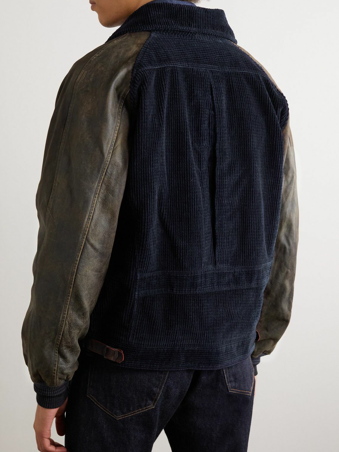 RRL - Logo-Appliquéd Cotton-Corduroy and Leather Bomber Jacket - Black RRL