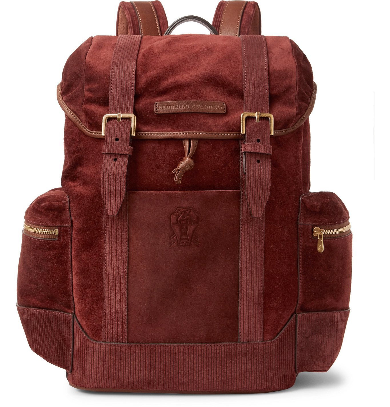 Brunello Cucinelli - Leather-Trimmed Suede Backpack - Burgundy Brunello ...