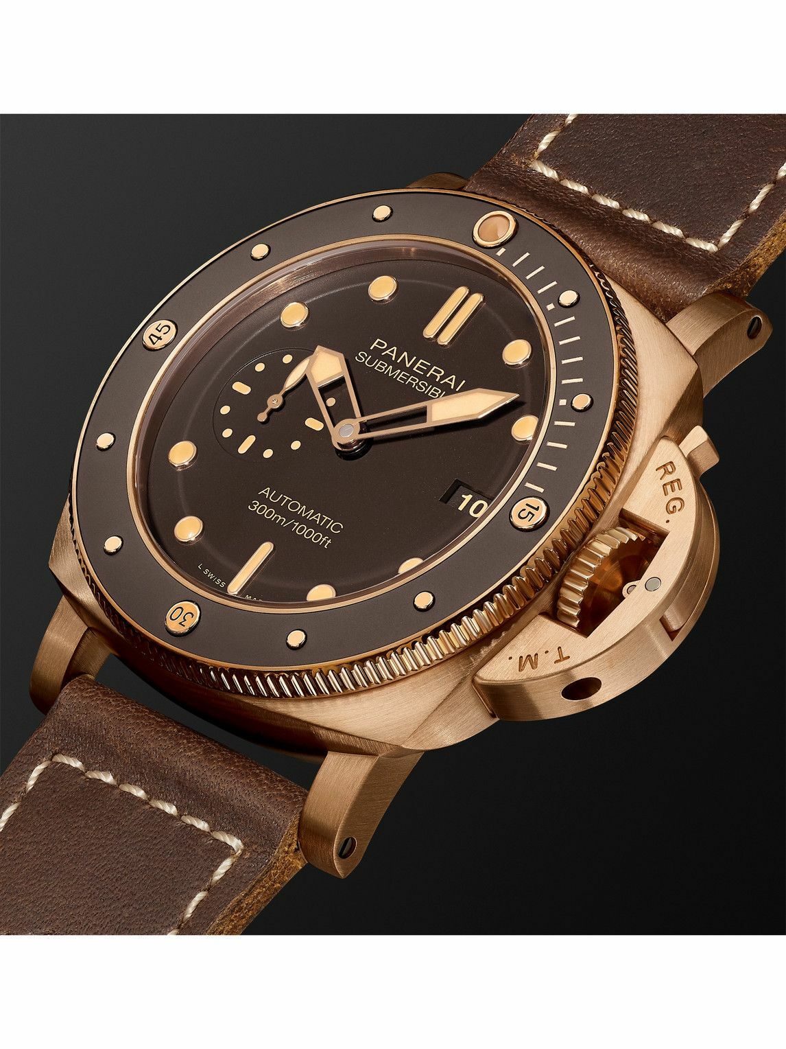 Panerai - Submersible Automatic 47mm Bronze and Leather Watch Panerai